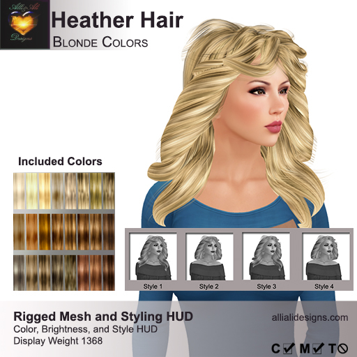 Second Life Marketplace - A&A Heather Hair Blonde Colors Pack. Long ...