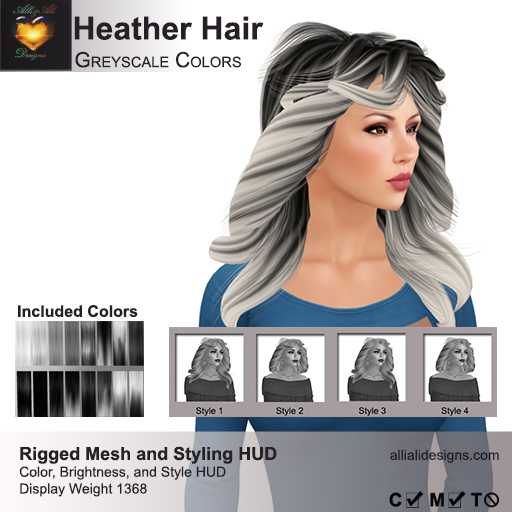 Second Life Marketplace - A&A Heather Hair Greyscale Colors Pack. Long ...