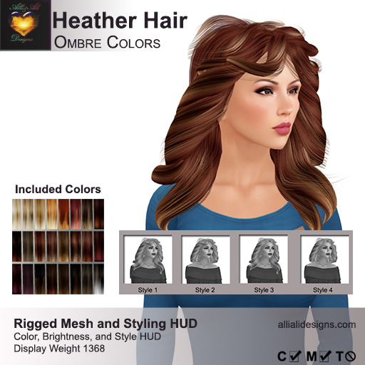 Second Life Marketplace - A&A Heather Hair Ombre Colors Pack. Long ...