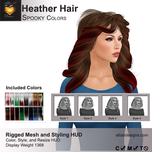 Second Life Marketplace - A&A Heather Hair Spooky Colors Pack. Long ...
