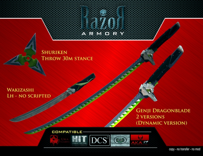 Second Life Marketplace - ..::Razor::.>> Genji Dragonblade + Shuriken