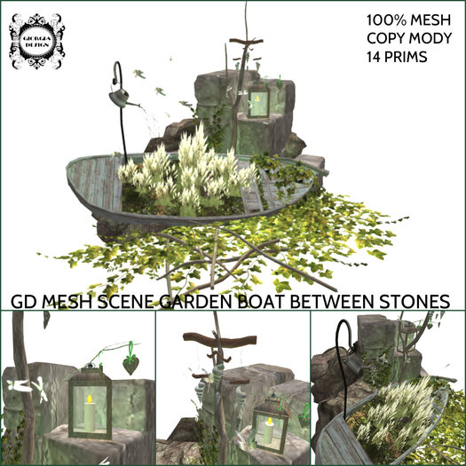 Second Life Marketplace - GD MESH SCENE GARDEN BOAT BETWEEN STONES