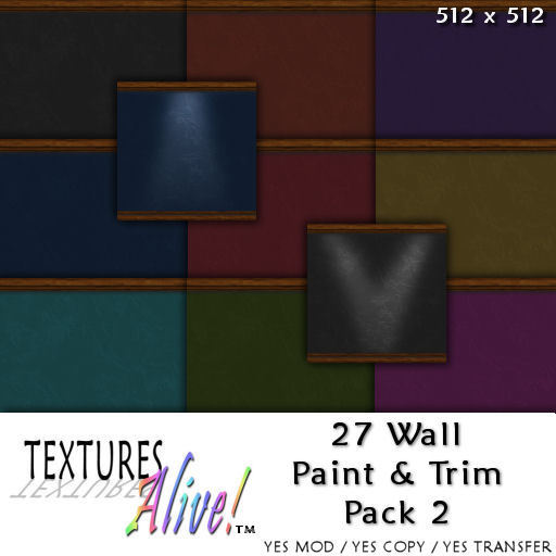 Second Life Marketplace - 27 Wall - Paint & Trim Textures Pk2