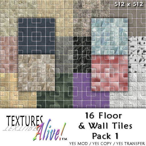 Second Life Marketplace - Tiles - 16 Floor & Wall Tile Textures Pack 1