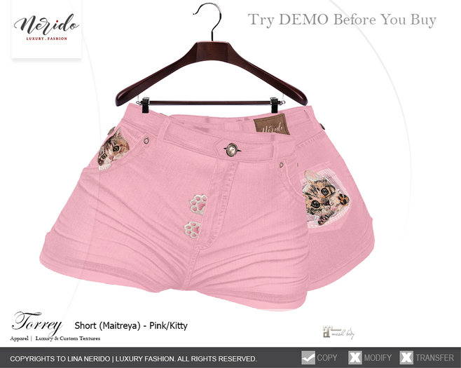 Second Life Marketplace - ~Nerido~ Torrey Short (Maitreya)-Pink/ Kitty