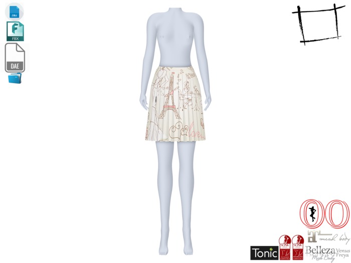 Second Life Marketplace - Dae Obj FBX Pleated Mid Thigh Skirt Maitreya ...