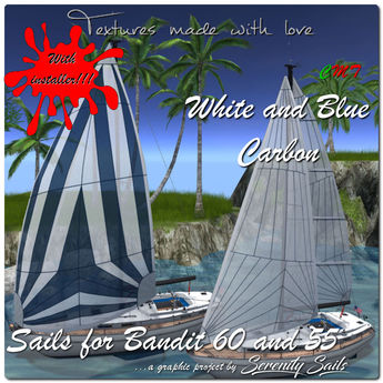Second Life Marketplace - Bandit 60/55 Sails - White and Blue Carbon Sails