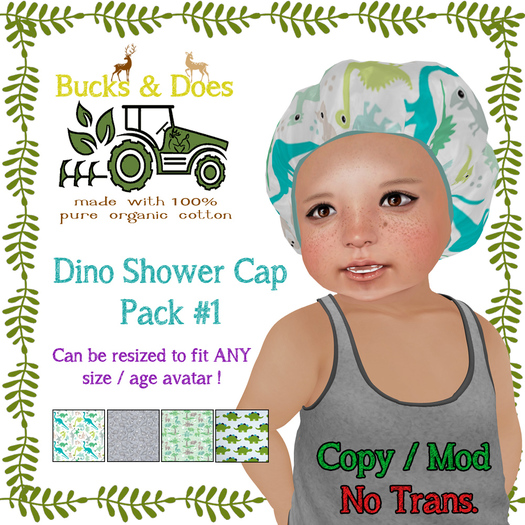 Second Life Marketplace - [Bucks & Does] Dino shower cap pack 1