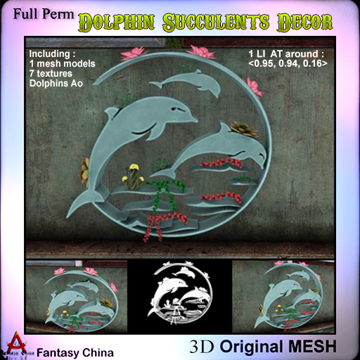 Second Life Marketplace - FC- Full Perm Mesh Dolphin Succulents Decor bp