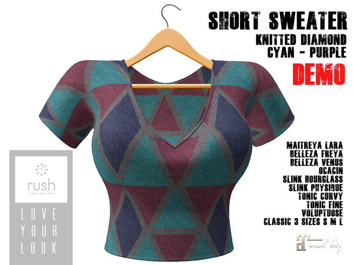 Second Life Marketplace - RUSH Short SWEATER CYAN PURPLE DEMO