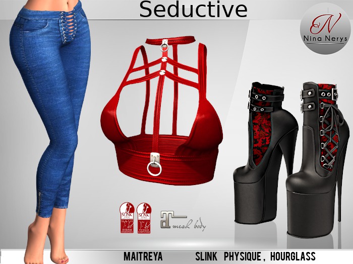 Second Life Marketplace - Nina Nerys - Seductive outfit Red Maitreya Slink