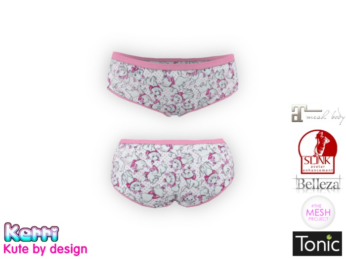 Second Life Marketplace Kerri Girls Cotton Panties Cats White