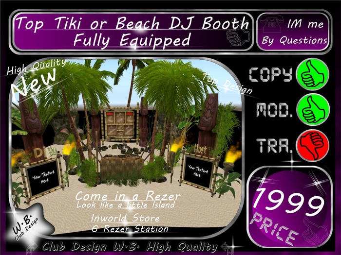 Second Life Marketplace - * Top New TIKI or BEACH DJ Booth * Fully ...