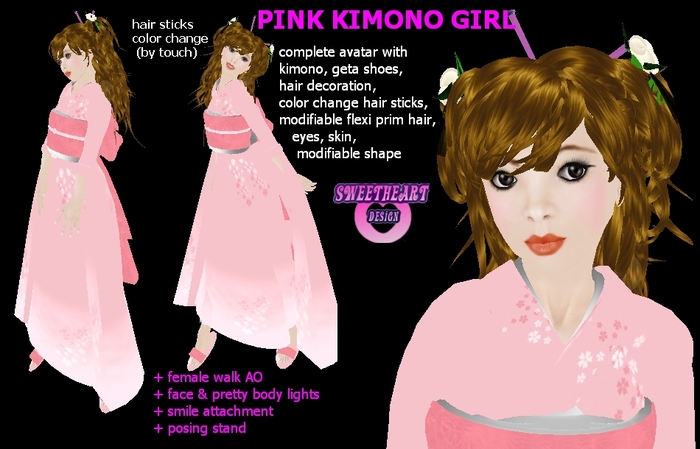 Second Life Marketplace - Asian Female Avatar with Pink Kimono