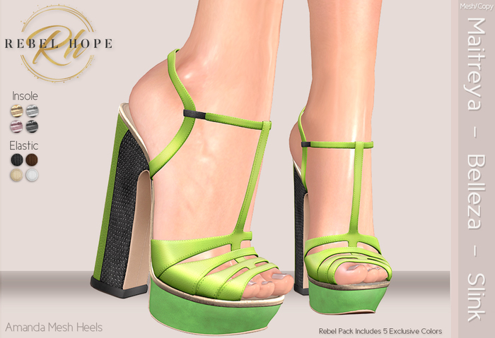 Second Life Marketplace - !Rebel Hope - Amanda Mesh Heels Lime