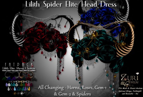 Second Life Marketplace - Zuri Rayna~ Lilith Spider Elite Head Dress ...