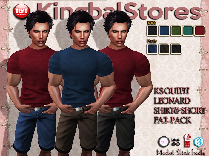 Second Life Marketplace - KS OUTFIT LEONARD SHIRT&SHORT FAT-PACK