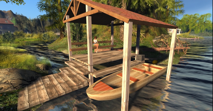 Second Life Marketplace - Boat Dock with roof and boat + sitting anim ...