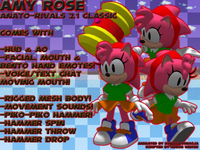 Second Life Marketplace - (LCD-Anato 2.1) Classic Amy Rose Avatar