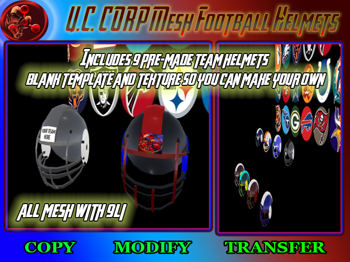 Second Life Marketplace - Mesh Football Helmets w/ Blank Template (FULL ...