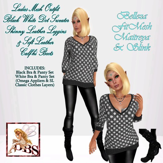 Second Life Marketplace - *DBS* Ladies Outfit - BELLEZA BlK&WH Dots ...