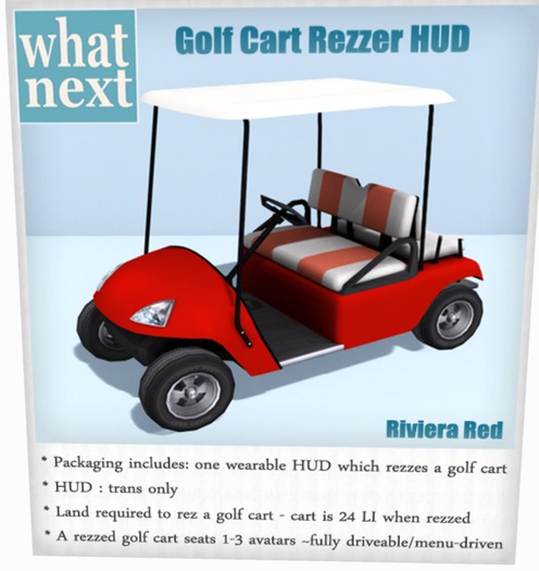 Second Life Marketplace - {what next} Golf Cart - Riviera Red (boxed)