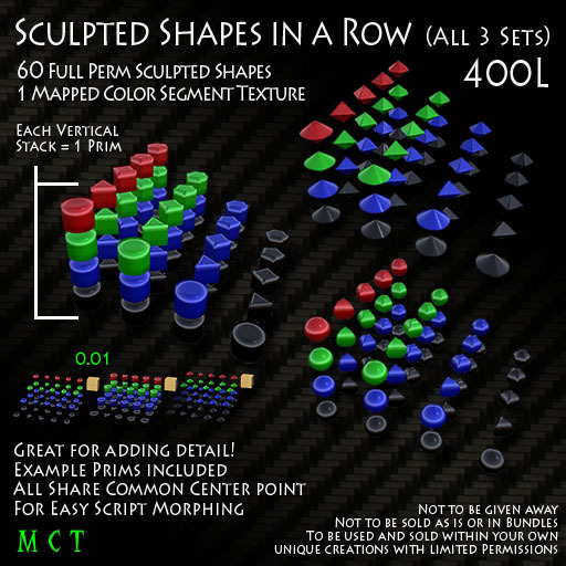Second Life Marketplace - Tobrins Sculpted Shapes in a Row 3 Pack