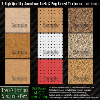 Second Life Marketplace - Tobrin's - Seamless Cork & Peg Board Texture Kit