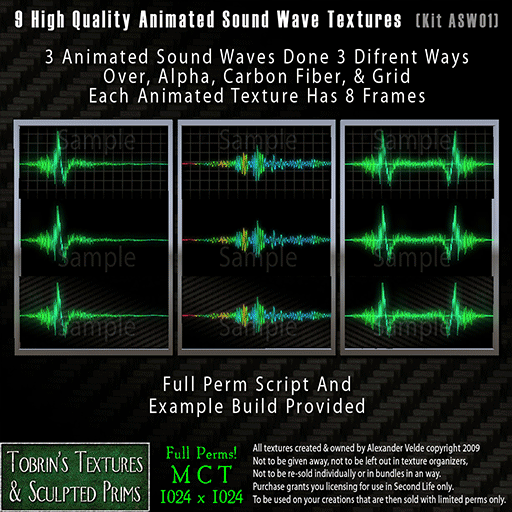 Second Life Marketplace - Tobrin's - Animated Sound Wave Textures