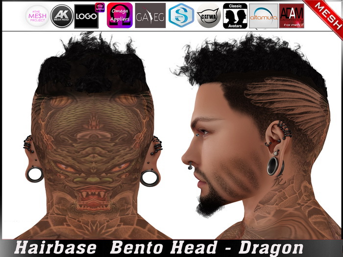 Second Life Marketplace - Hairbase Bento Head - Dragon