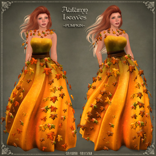 Second Life Marketplace - Autumn Leaves Gown PUMPKIN by Caverna Obscura ...