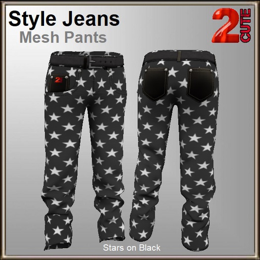 Second Life Marketplace - 2cute Style Mesh Pants Stars on Black