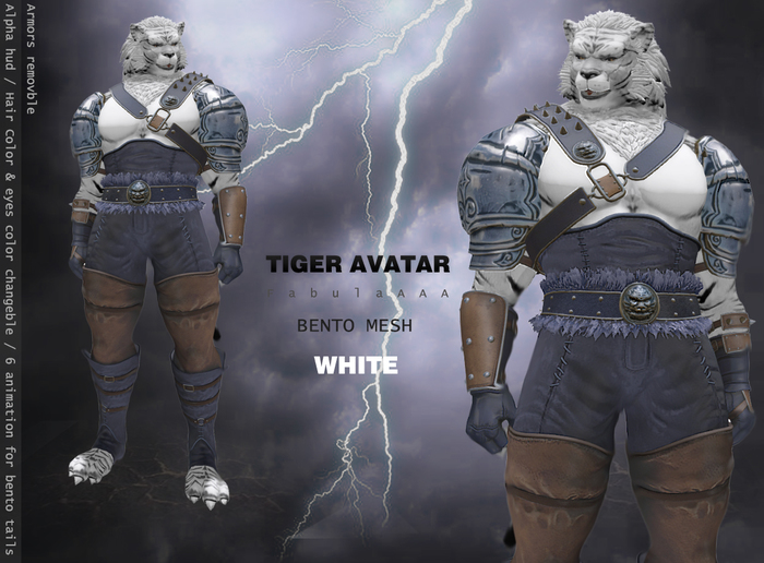 Second Life Marketplace - FabulaAAA Bento Tiger V1.0 White Tiger Avatar