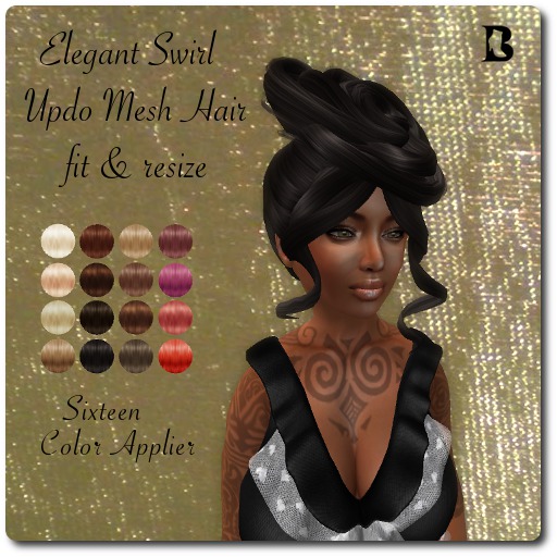 Second Life Marketplace - Blackburns Elegant Swirl Updo Hair Fit ...