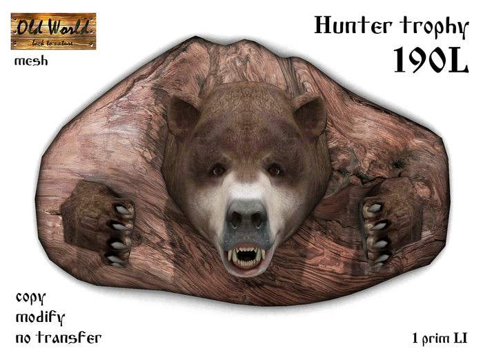 Second Life Marketplace - Hunter trophy - Bear - Old World - Rustic ...