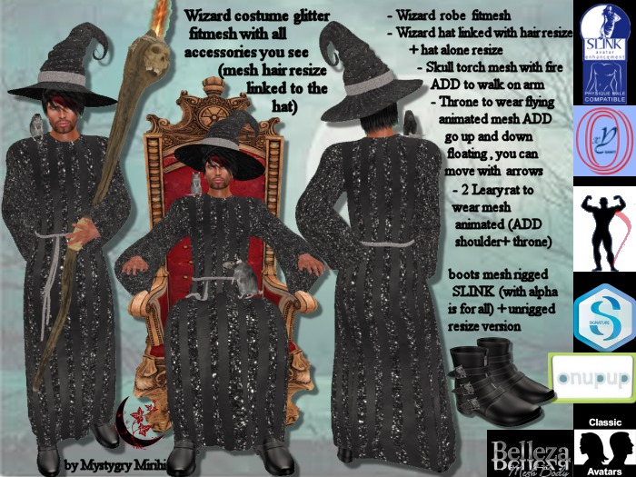 Second Life Marketplace - Wizard costume glitter fitmesh, hair linked ...