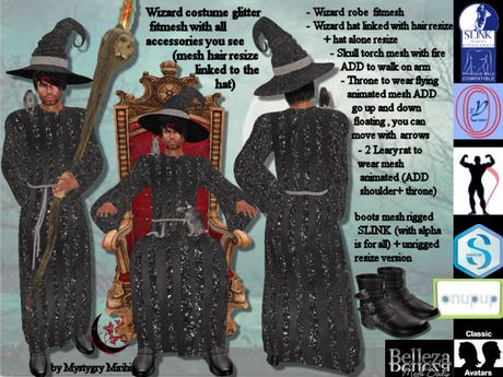 Second Life Marketplace - Wizard costume glitter fitmesh, hair linked ...