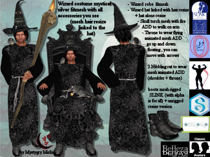 Second Life Marketplace - Wizard costume mystical silver fitmesh, hair ...