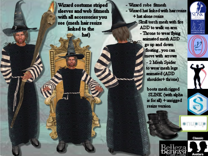 Second Life Marketplace - Wizard costume striped web, hair linked with ...