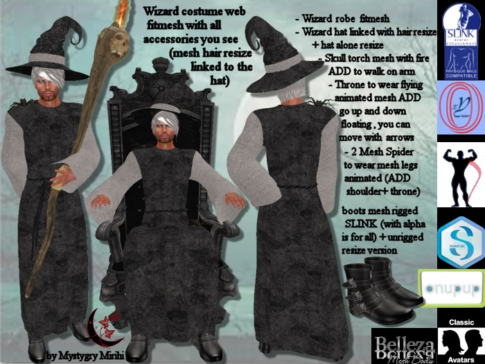 Second Life Marketplace - Wizard costume web fitmesh, hair linked with ...