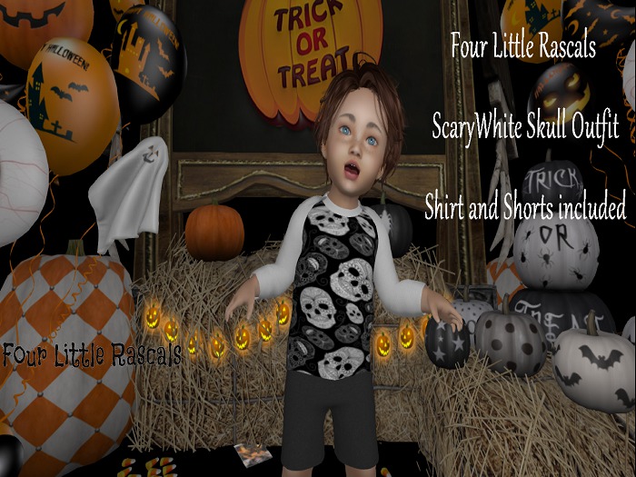 Second Life Marketplace - Four Little Rascals-Scary White Skull outfit