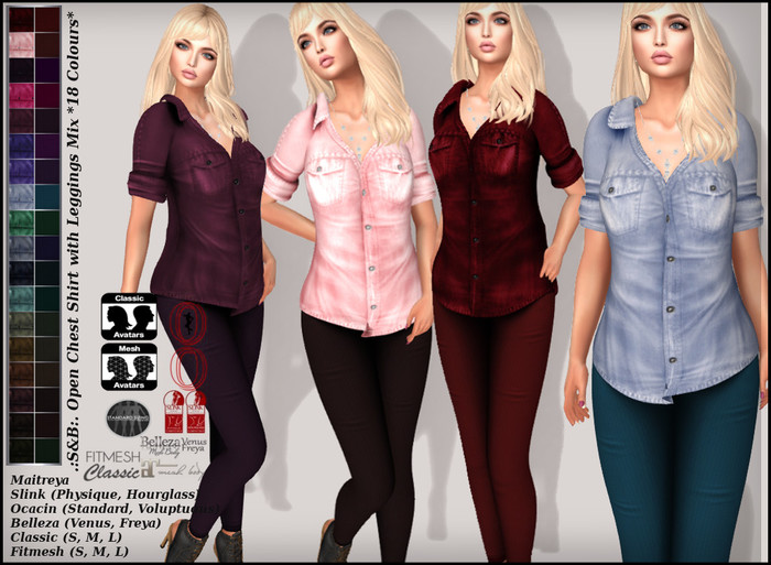 Second Life Marketplace - .:S&B:. Open Chest Shirt with Leggings Mix ...