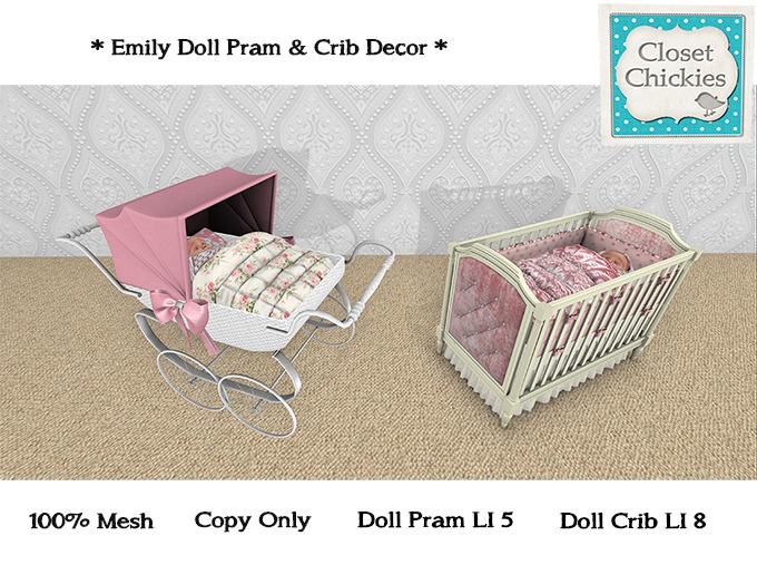 Second Life Marketplace - *CC* Emily Doll Pram & Crib DECOR ONLY (WEAR ...