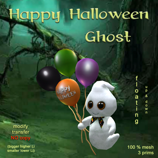 Second Life Marketplace - Happy Halloween Ghost with Balloons mesh TV (boxed)