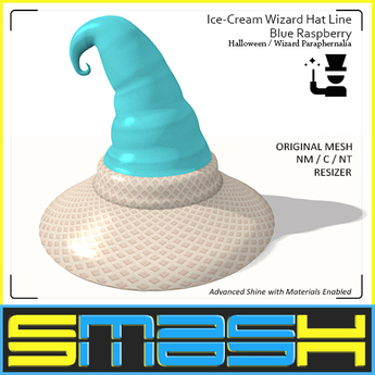Second Life Marketplace - SMASH - Ice-Cream Wizard Hat (Blue Raspberry)