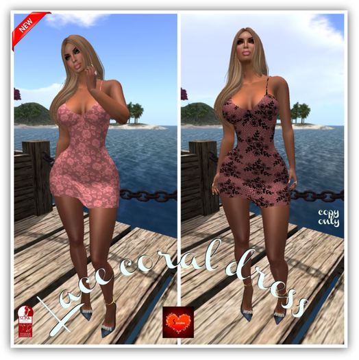 Second Life Marketplace Coral Lace Dress