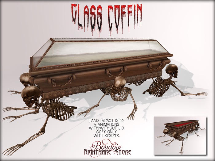 Second Life Marketplace - Boudoir Halloween-Skeletons Glass Coffin