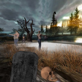 Second Life Marketplace - Animated Zombie Graveyard Scene 41Li , Boxed