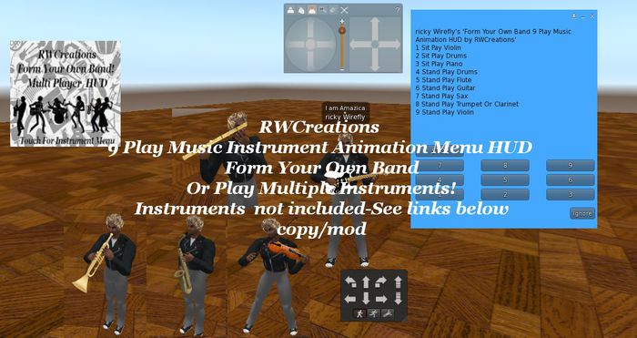Second Life Marketplace - 9 Play Music Instrument Animation Menu HUD ...