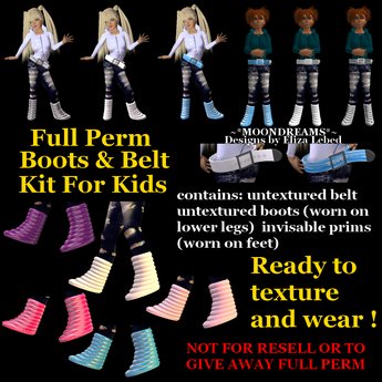 Second Life Marketplace - Full Perm Kids Boots and Belt Kit